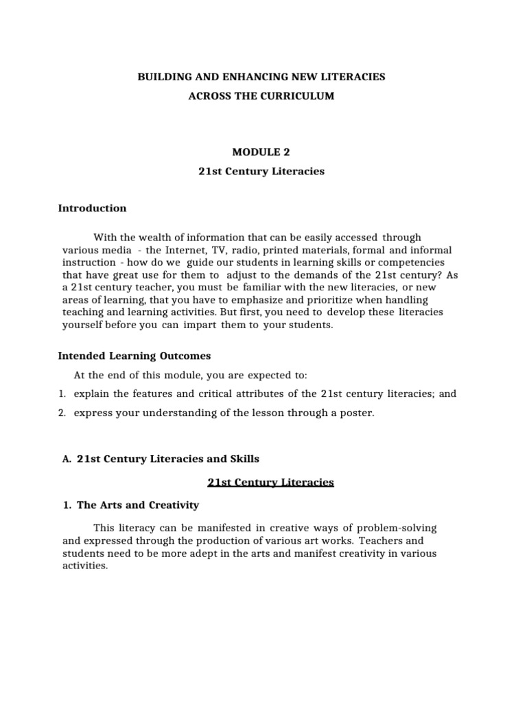 Module 2building and Enhancing New Literacies Across the Curriculum | PDF | Literacy | Debt