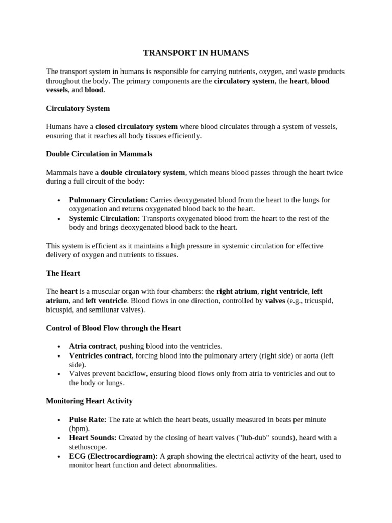 TRANSPORT IN HUMANS | PDF | Heart | Artery