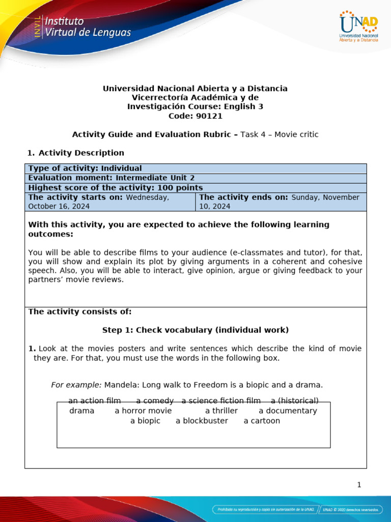 Activity Guide and Evaluation Rubric Task 4 – Movie critic (1) (2) (1 ...
