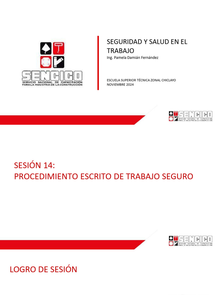 Sesion 14. Procedimiento Escrito de Trabajo Seguro, Capacitaciones | PDF | Valores | Regulación