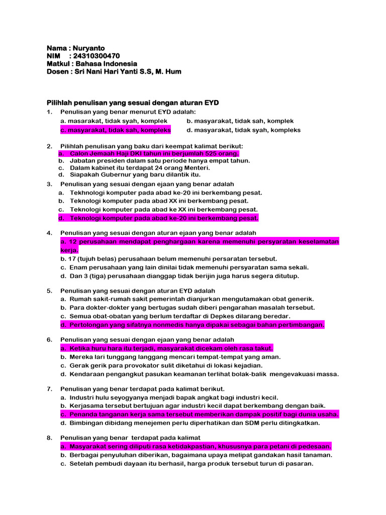Latihan EYD 2 (1) Nuryanto AK1 | PDF