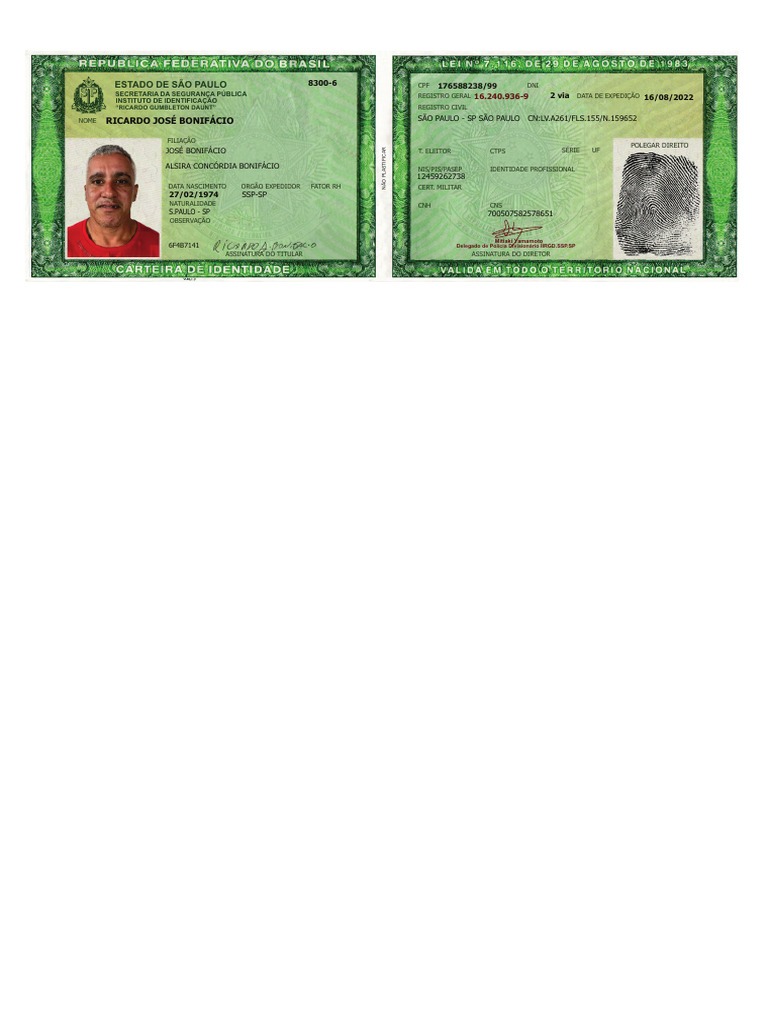 RG Novo Atualizado (SP) - (Data 03.12.2024) - Ricardo Jose | PDF | Vigilância em massa | Documento
