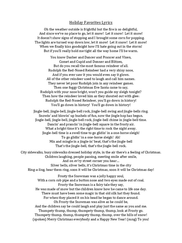 Classic Holiday Song Lyrics Collection | PDF | Santa Claus's Reindeer ...