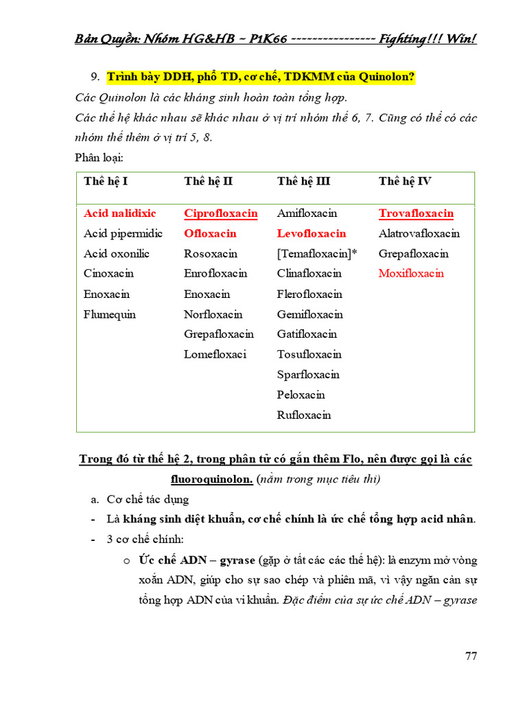 Đề Cương Dược Lý K66 | PDF
