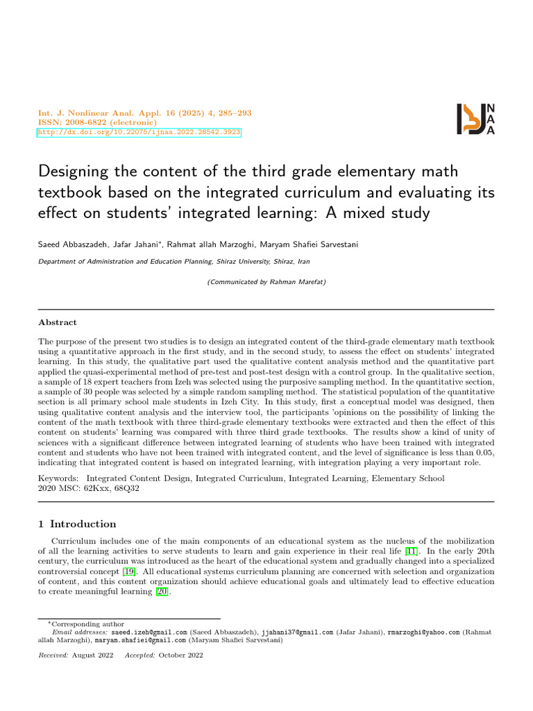 12.designing The Content of The Third Grade Elementary Math Textbook ...
