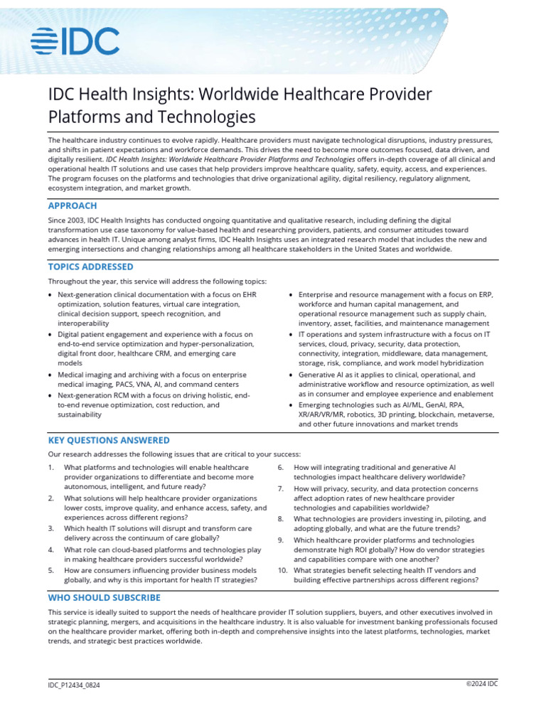 IDC Health Insights Worldwide Healthcare Provider Platforms and ...