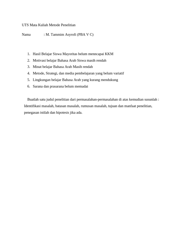 UTS Mata Kuliah Metode Penelitian | PDF