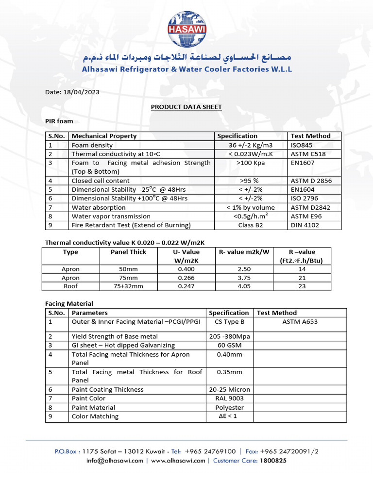 PIR sandwich panel data sheet -ECO. | PDF