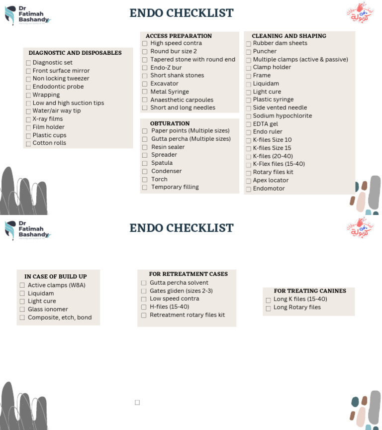 Endodontic Treatment Checklist | PDF