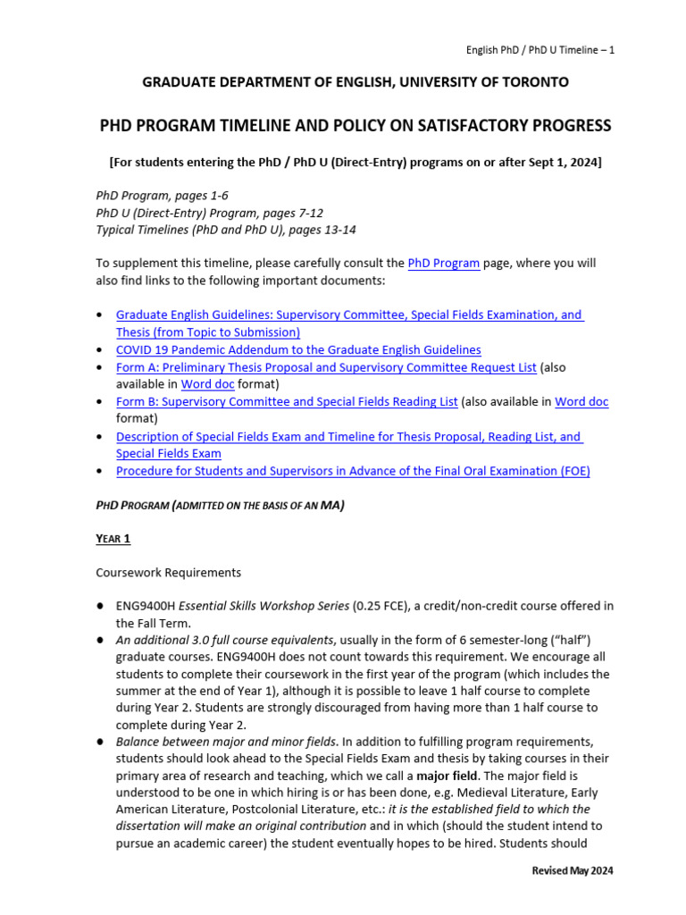 PhD Program Timeline Revised May 2024 | PDF | Thesis | Doctor Of Philosophy