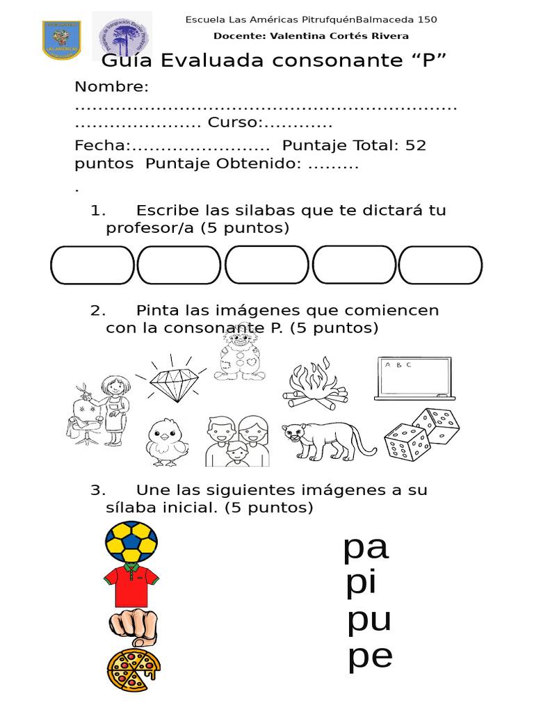 Guía Evaluada Letra P | PDF