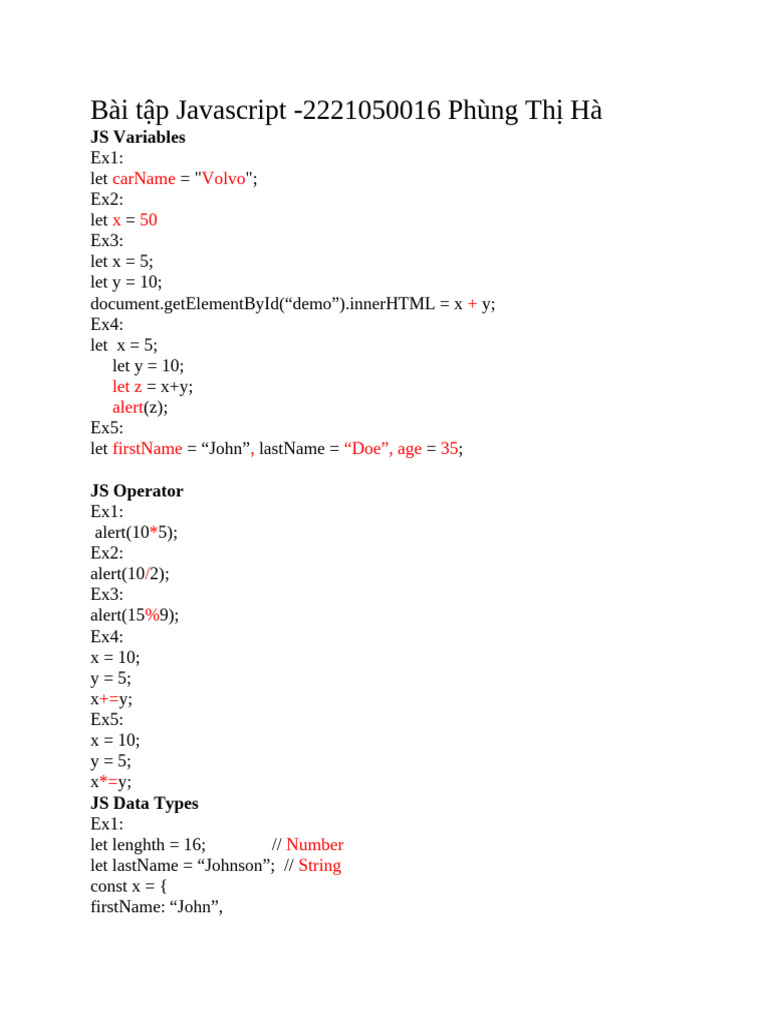 Javascript Exercises and Examples | PDF | Java Script | Software Development