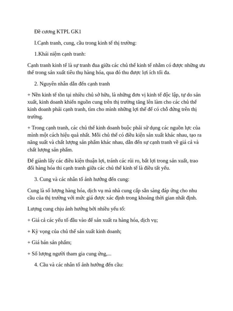 Đề cương KTPL GK1 | PDF