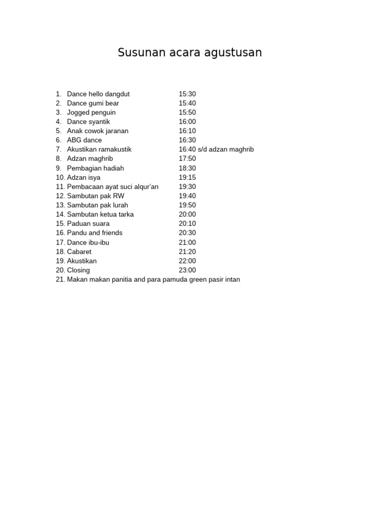 Susunan Acara Agustusan 333 | PDF