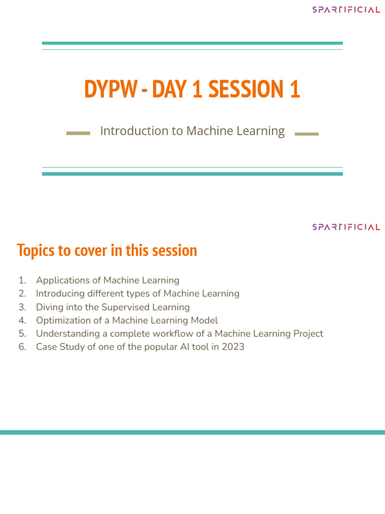 D1S1 - Intro to ML.pptx | PDF | Machine Learning | Intelligence (AI) & Semantics
