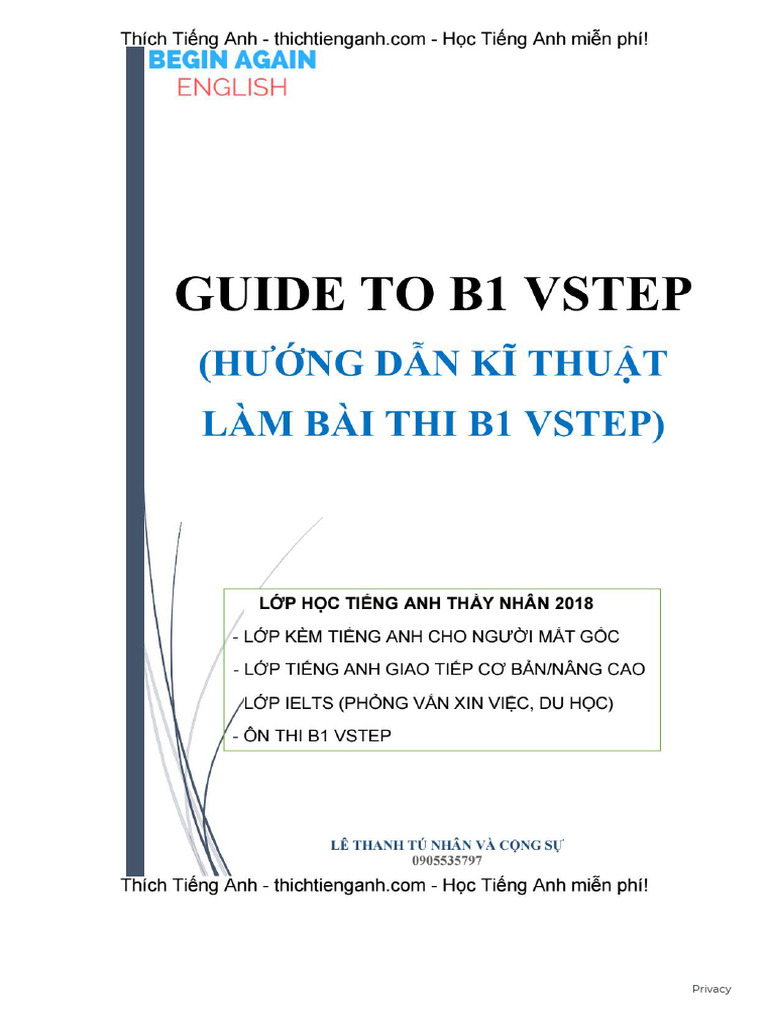 Guide to b1 Vstep (Hướng Dẫn Kĩ Thuật Làm Bài Thi b1 Vstep) - Lê Thanh Tú Nhân | PDF