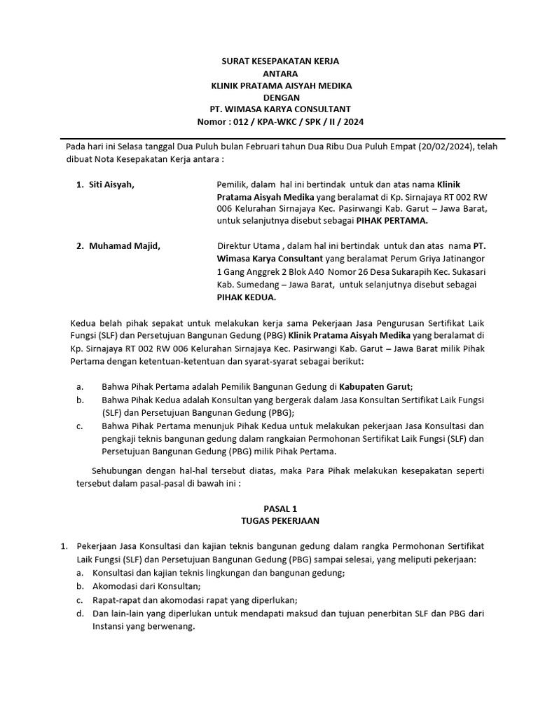 Draft SPK Klinik Pratama Aisyah Medika | PDF