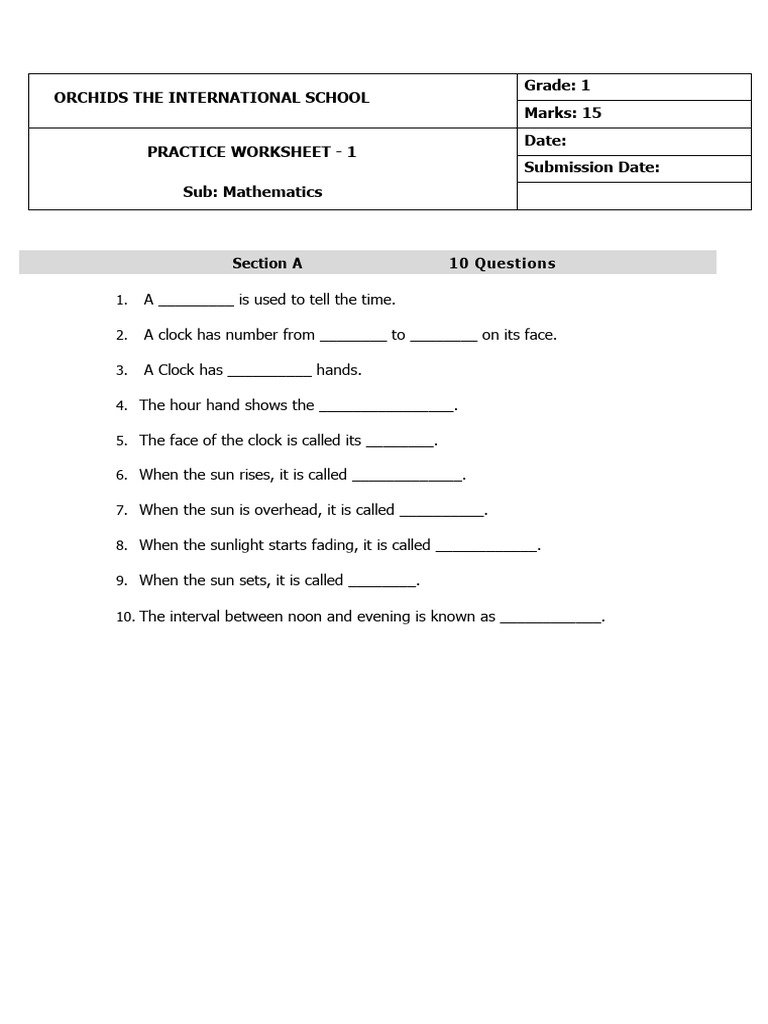 Math Practice Worksheet On Time | PDF