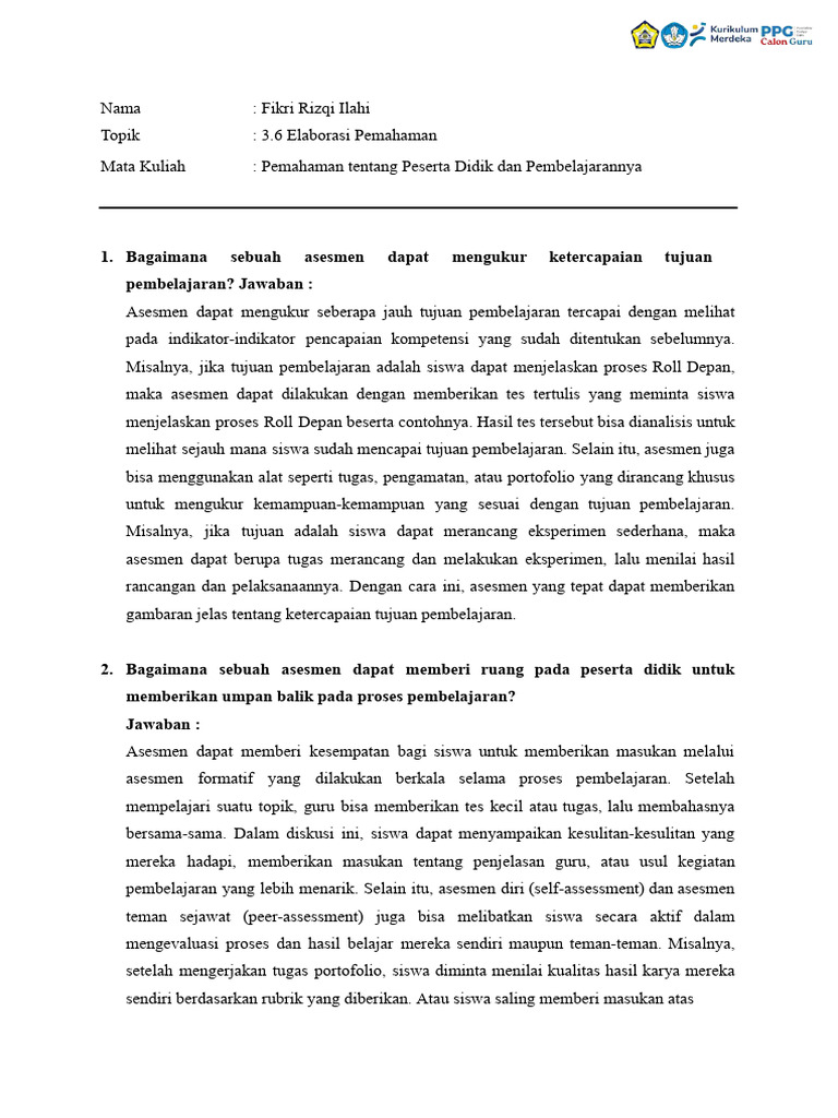 PPDP T3-6 - Elaborasi Pemahaman Fikri Rizqi Ilahi | PDF