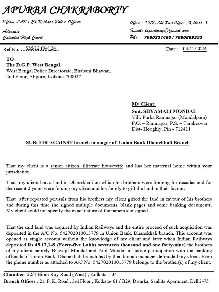 APURBA CHAK LAWYER LETTER 45 Lakhs | PDF