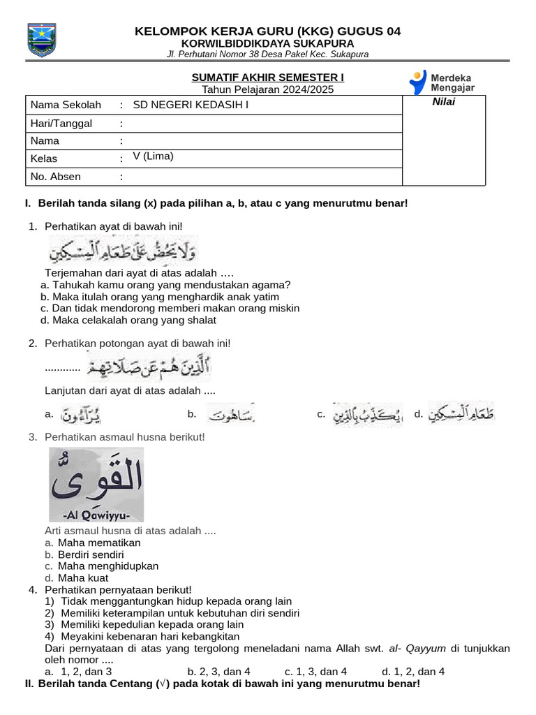 Soal PAI Berbasis AKM Kelas V | PDF
