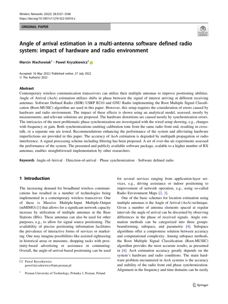 Angle Of Arrival Estimation In A Multi Antenna Software Defined Radio Pdf Antenna Radio
