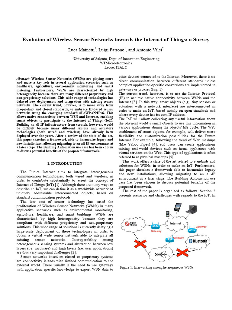 Evolution of WIreless Sensor Networks Towards The Internet of Things A Survey | PDF | Wireless ...