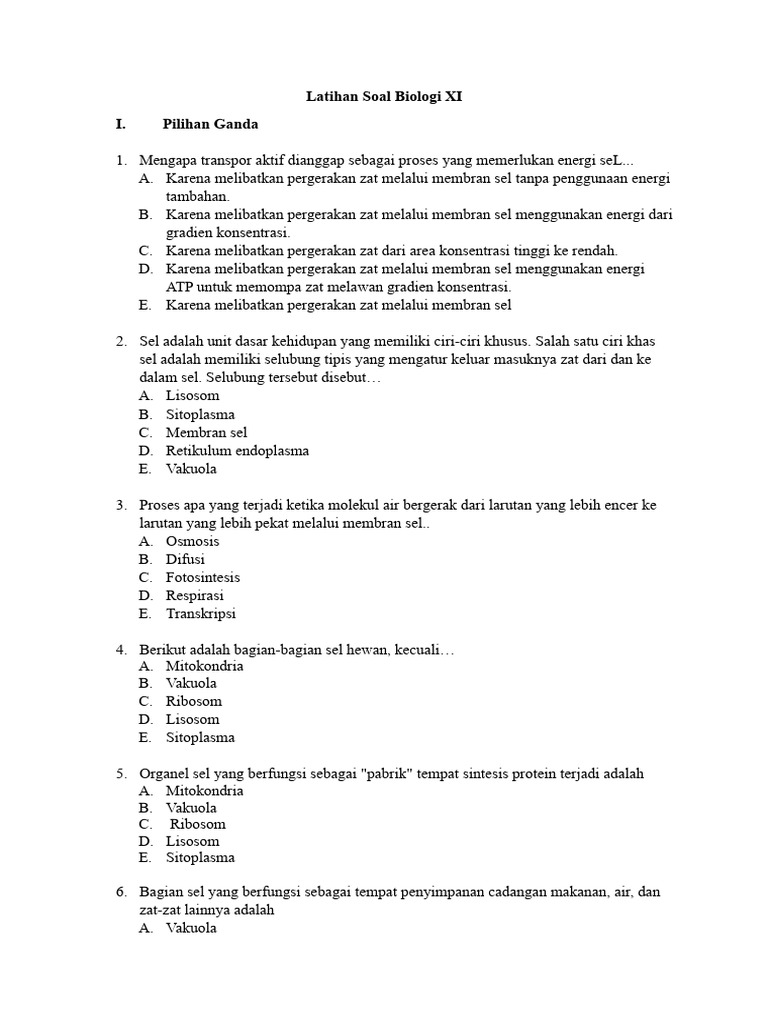 Latihan Soal Biologi XI | PDF