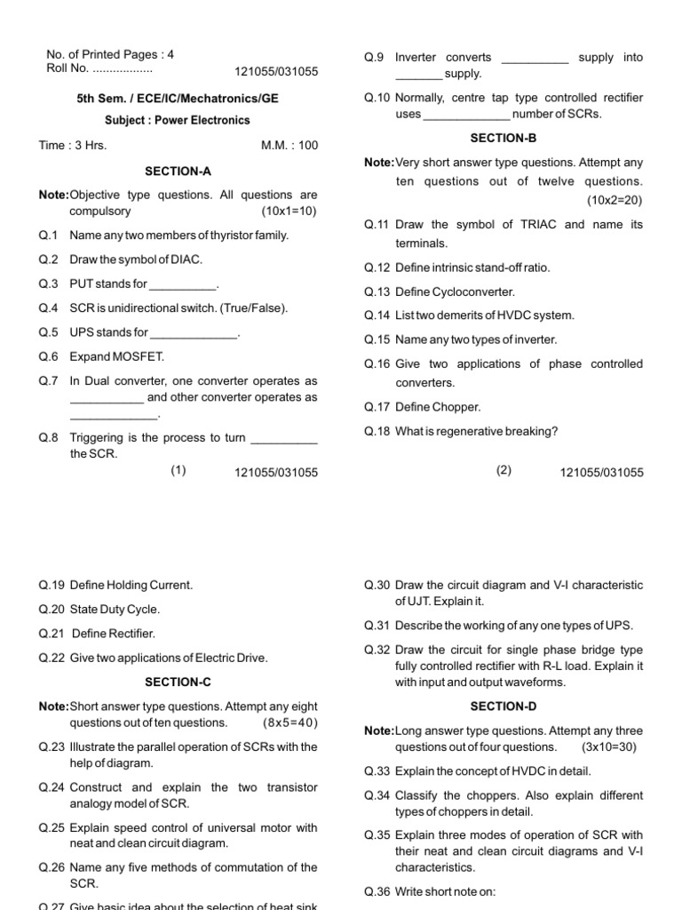 Ece 5 Sem Power Electronics 121055 Dec 2019 | PDF | Power Engineering | Electronic Circuits