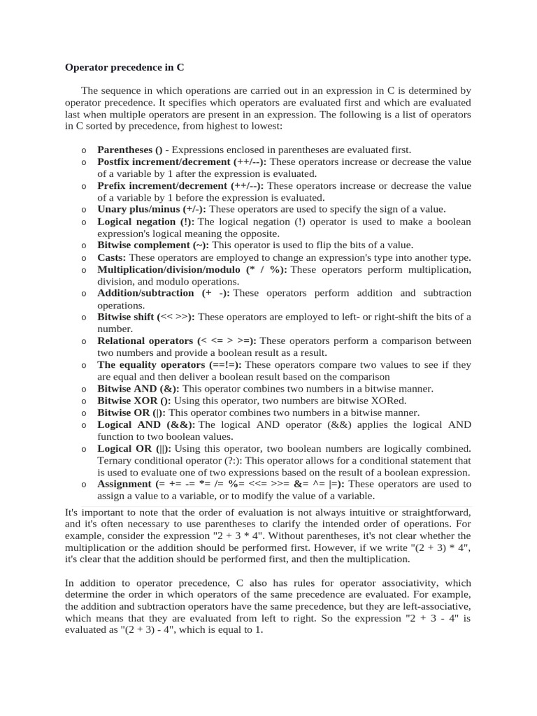 Operator Precedence In C Pdf Boolean Data Type Computing 0035