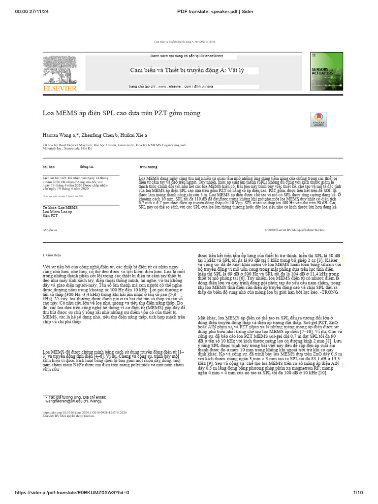 Loa sử dụng PZT / MEMS | PDF