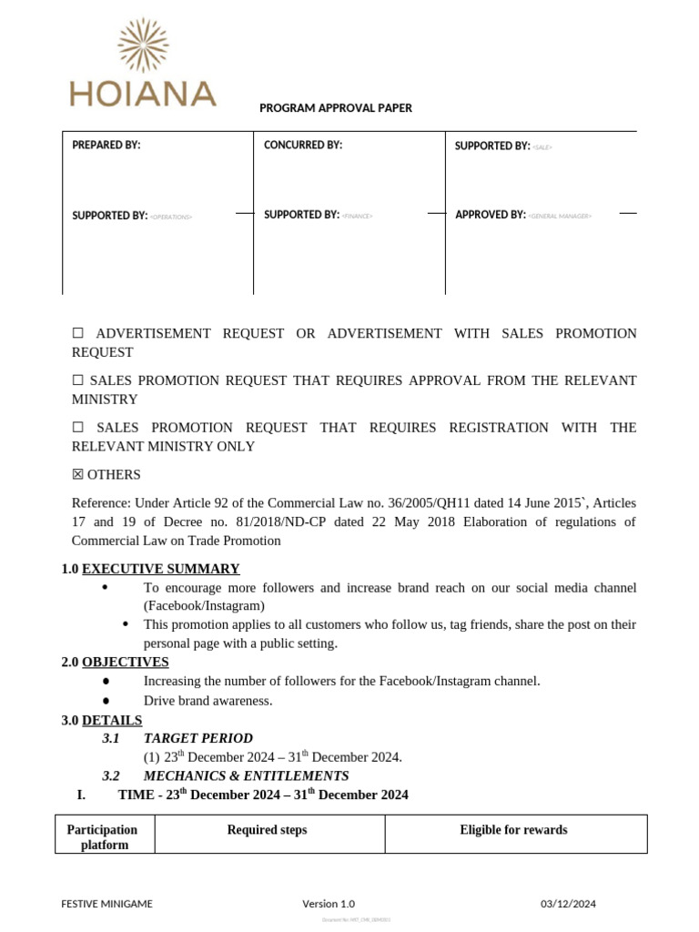 Program Approval Paper - Festive Social Minigame | PDF | Identity Document | Facebook