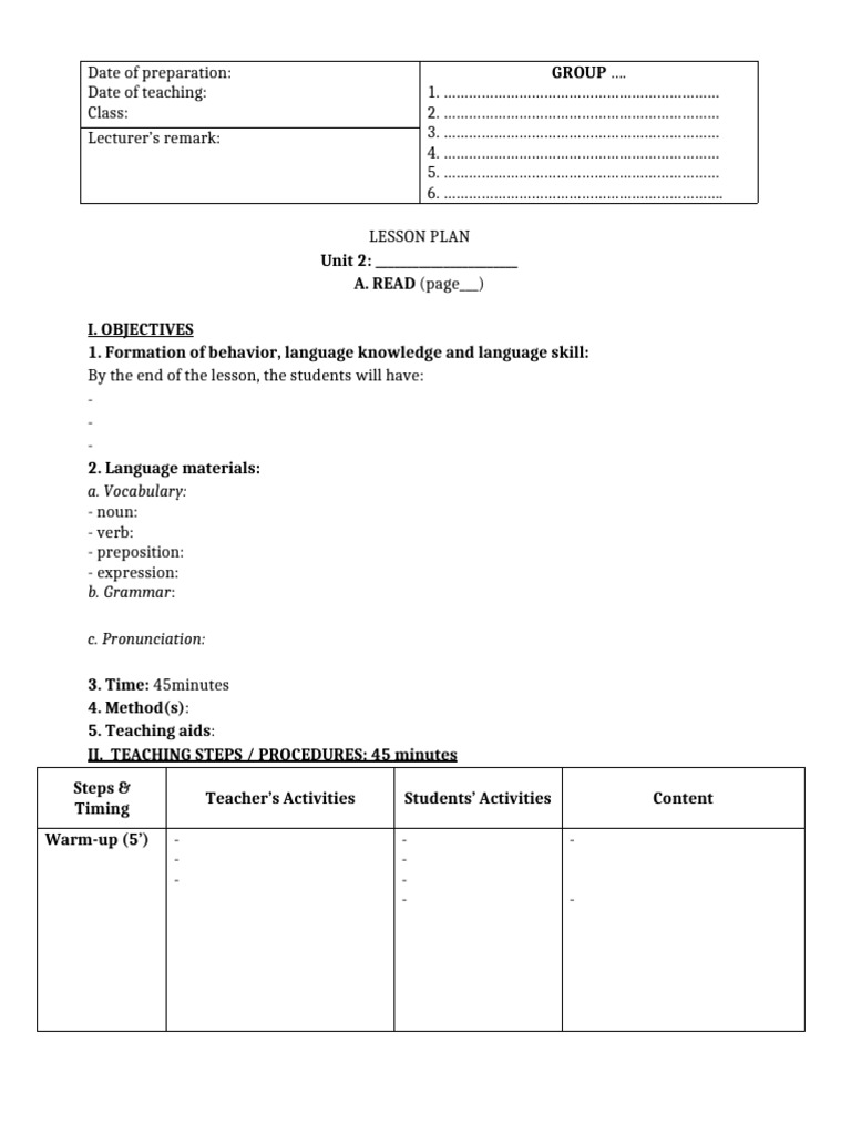 Lesson Plan Template | PDF | Lesson Plan | Languages