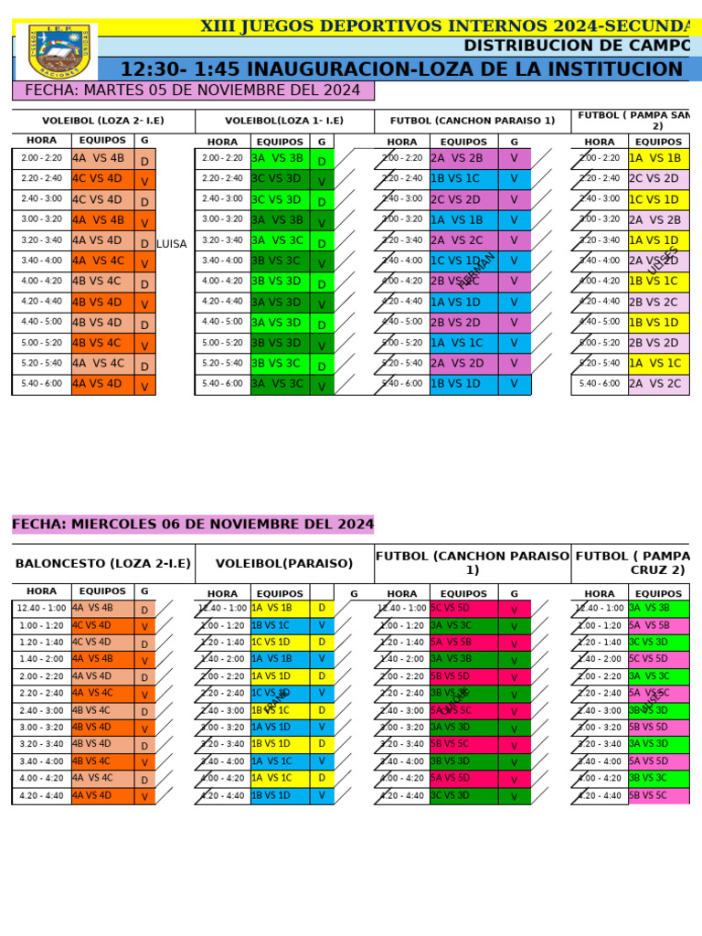 Fixture Juegos N.U Ultimo | PDF