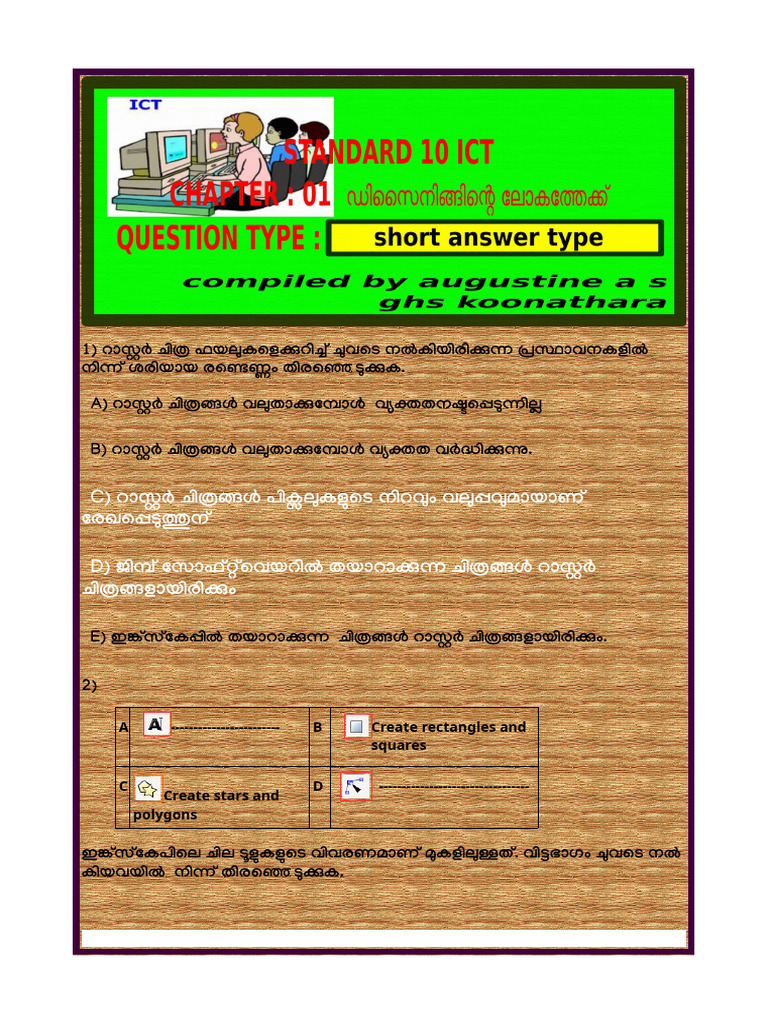 Kerala 10th std ICT Chapter 1 Short Answer type (Mal Med) | PDF