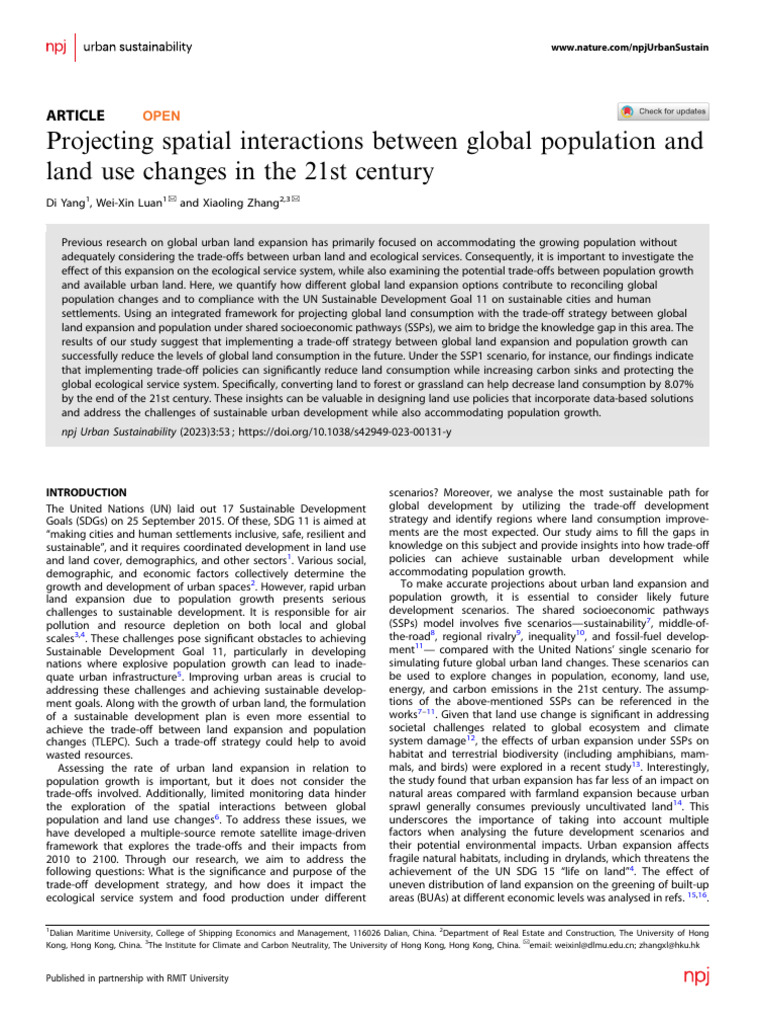 Projecting Spatial Interactions Between Global Population and Land Use ...