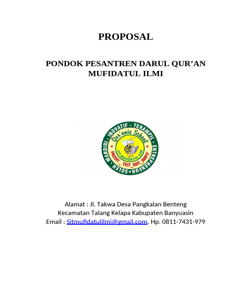 Proposal Pondok Pesantren DQ Mufidatul Ilmi-1 | PDF