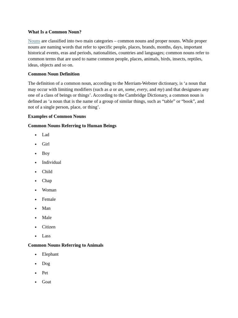 Common nouns | PDF | Noun