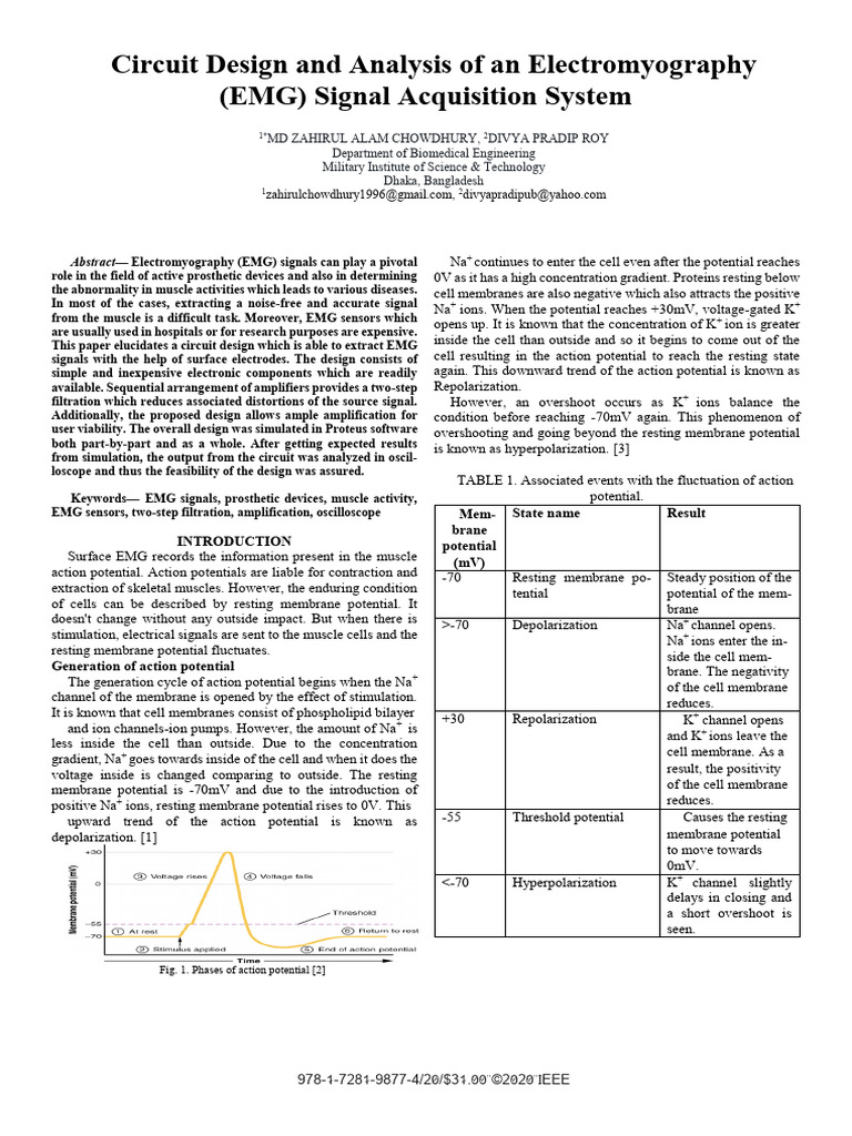 Circuit Design and Analysis of An Electromyography (EMG) Signal Acquisition System | PDF ...
