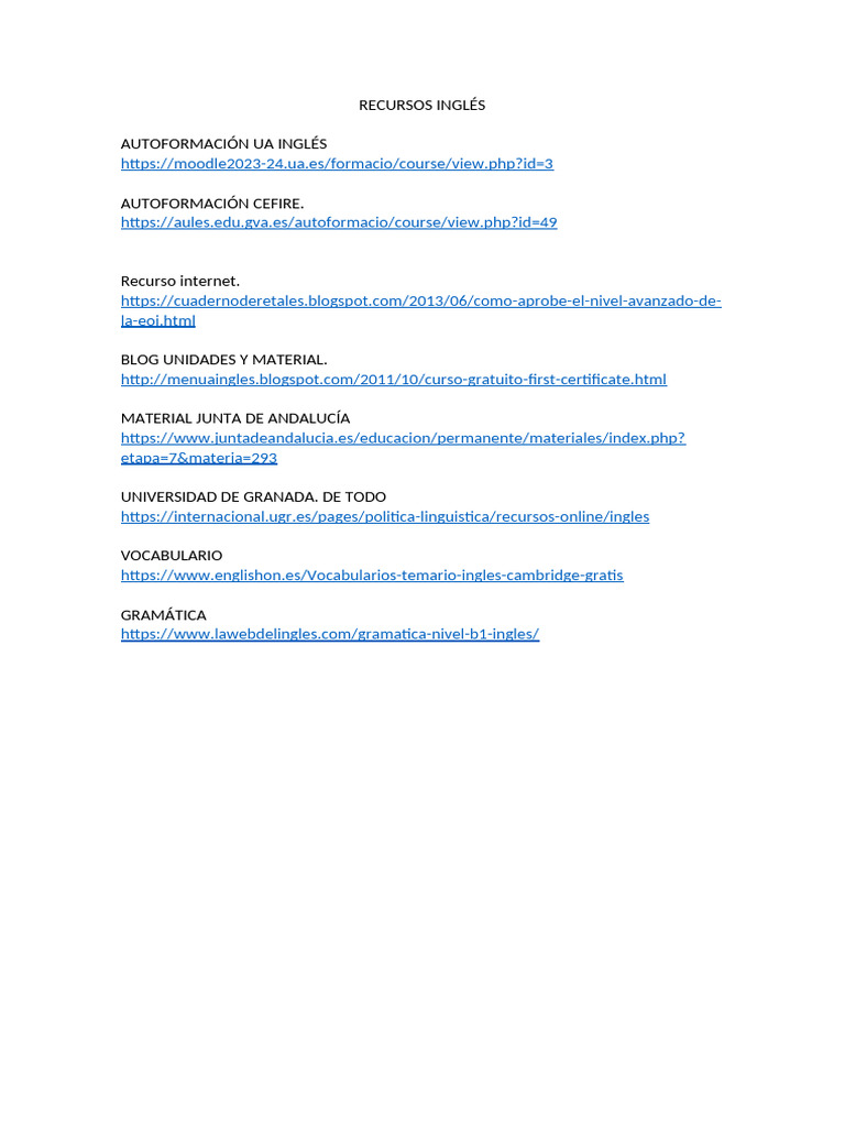 Recursos Inglés | PDF