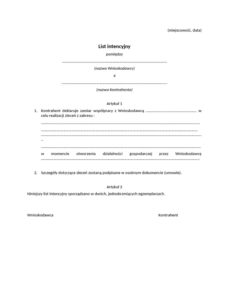Wzor Listu Intencyjnego | PDF