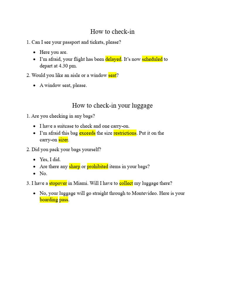 Check in at the Airport | PDF