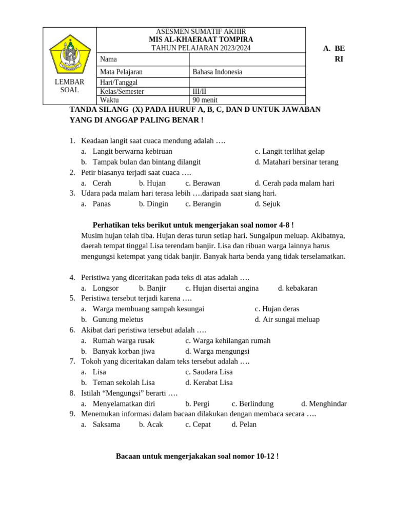 Bhs Indonesia Kls 3 | PDF
