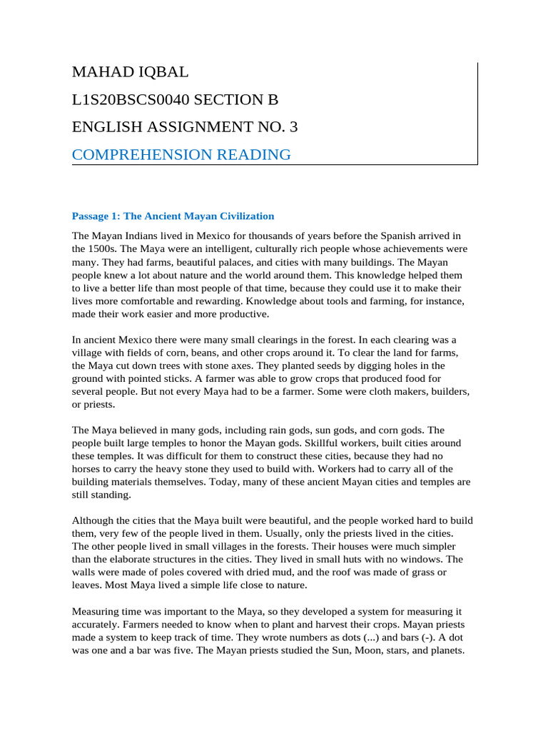 Assignment 3 Pdf Maya Civilization