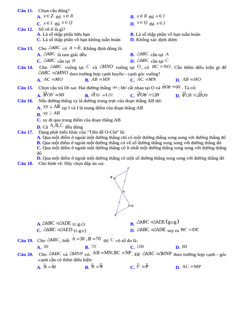De cuong toan 7 everest _ hk1 tn cau 11 den 20 | PDF