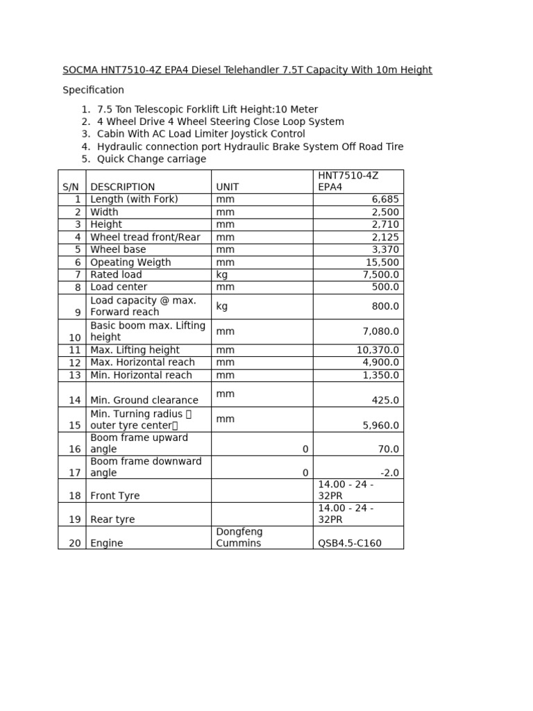 Scope of Work For 7 5T Forklift | PDF