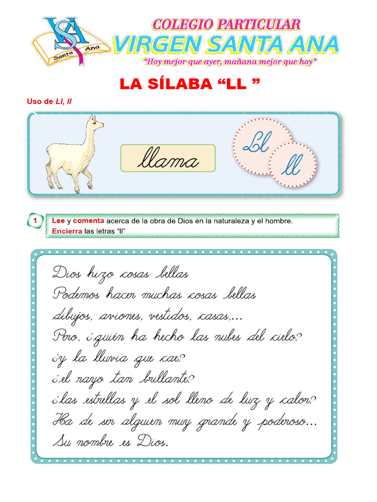 La Sílaba "LL " para Pimer Grado de Primaria | PDF