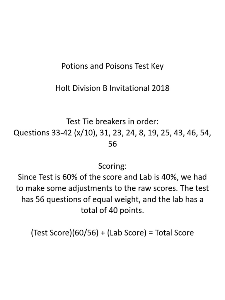 2018 Holt Potions and Poisons Key | PDF | Chemistry