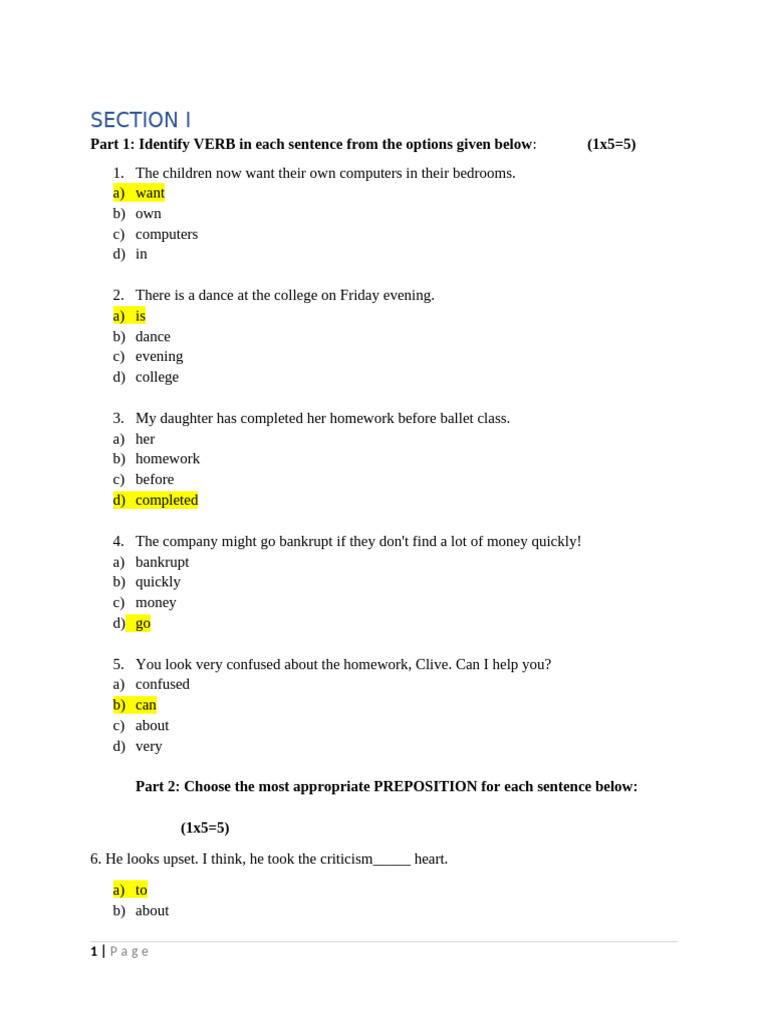 basic english quiz | PDF | Verb | Object (Grammar)