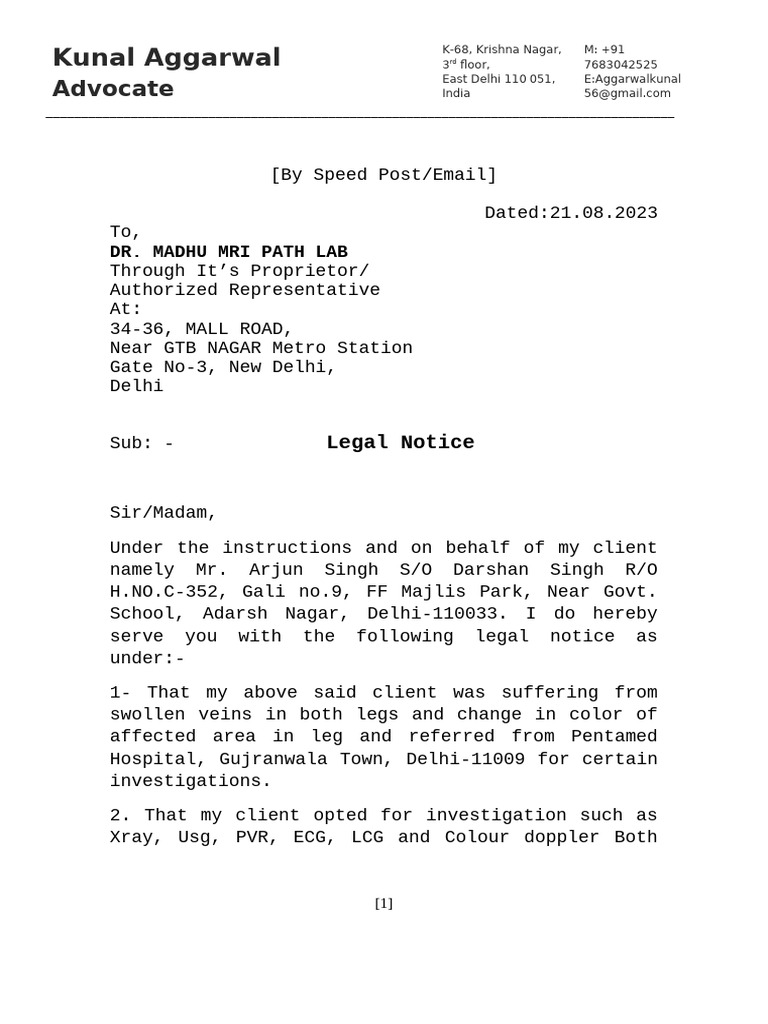 Arjun Singh Legal Notice 1 | PDF